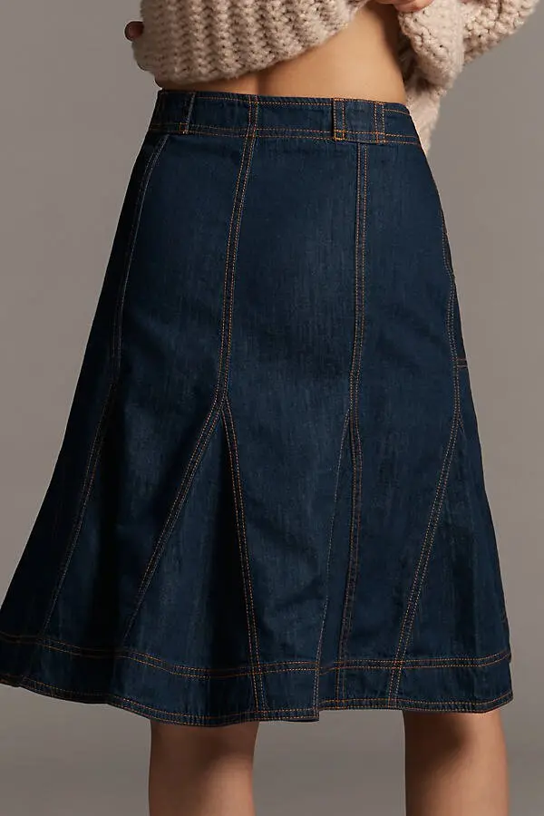 Pilcro Fluted Knee-Length Skirt - Dark Denim | Editorialist